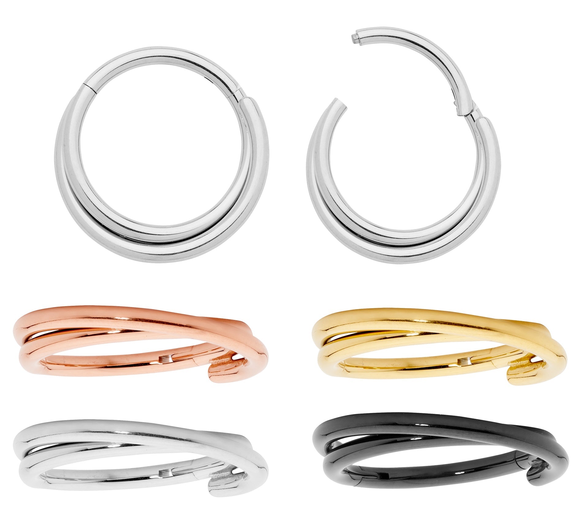 1 Pair 16G Titanium Double Twist Hinged Hoop Segment Rings Sleeper Ear – 365 Sleepers