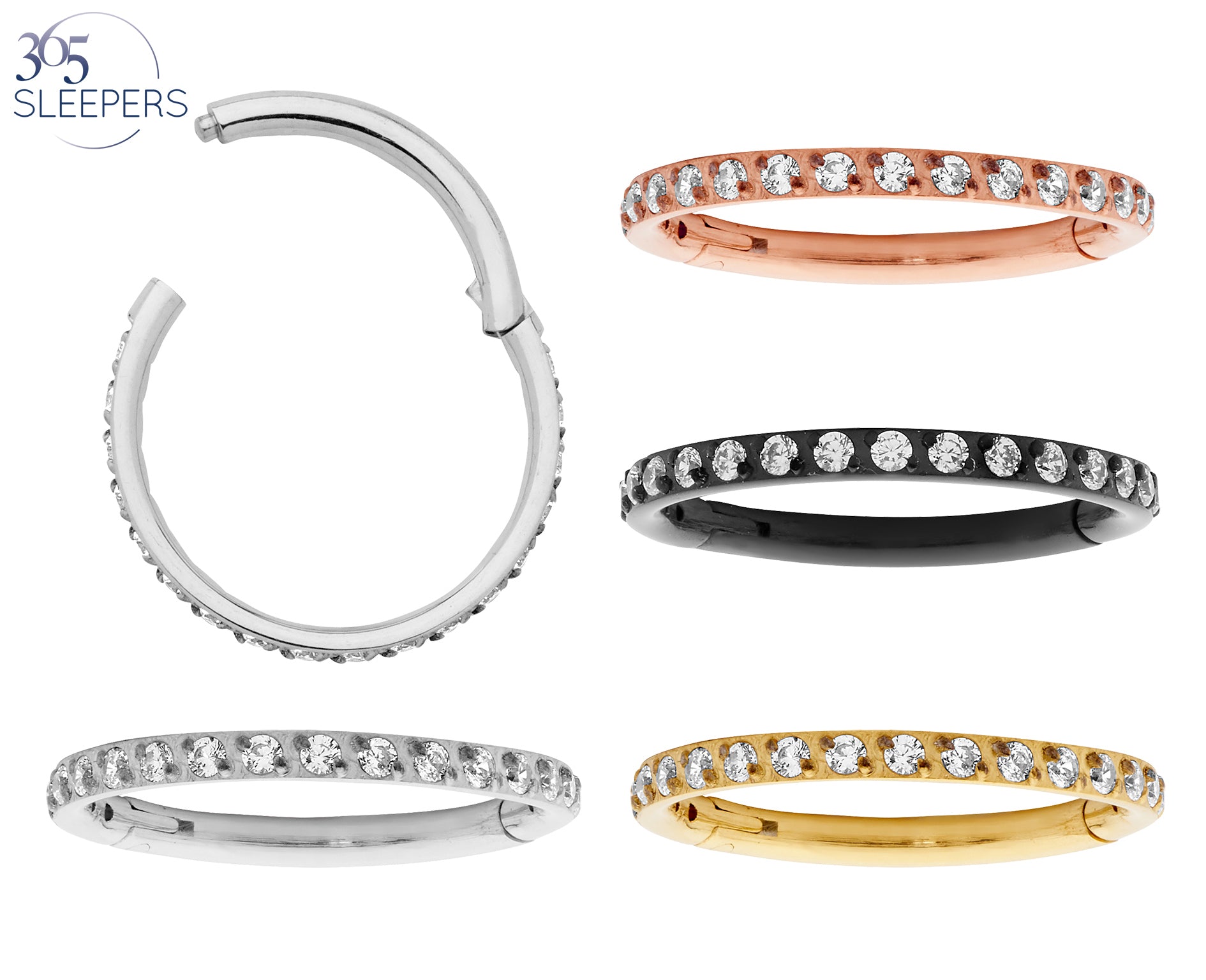 1 Piece 16G Titanium Pave Gem Hinged Hoop Segment Ring Sleeper Earring ...